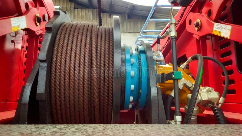 Main Drum Yellow Crawler Crane Upper Carriage and Sling Stock Photo ...