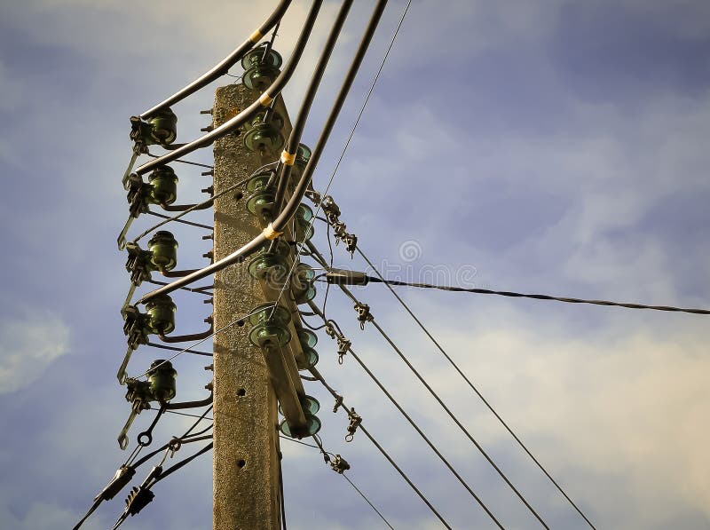 Main Electric Pole Against Blue Sky with Clouds Stock Image - Image of ...
