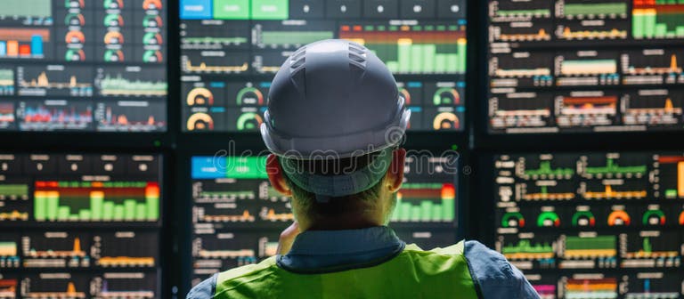 Main Engineer Operator and Computer Screens with Modern Following ...