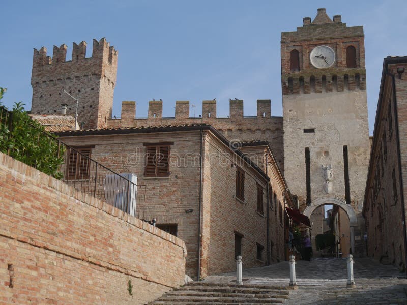 Gradara - Main Entrance and Clock Tower Stock Photo - Image of clock ...