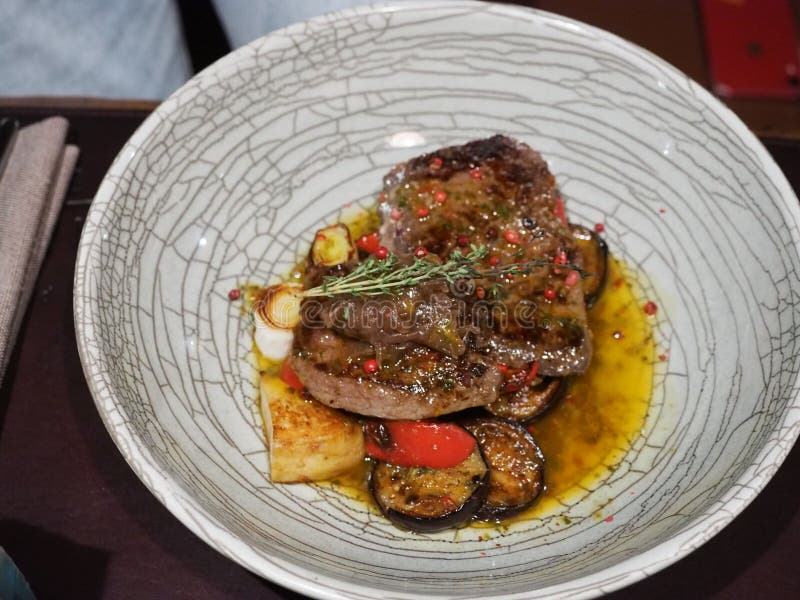 The Main European Dish Steaks Stock Photo - Image of pasta, vegetable ...