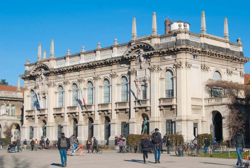 Front of Polytechnic University Building of Milan with Italian Flag ...