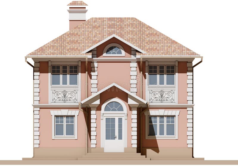The Main Facade of a Residential, Pink and Symmetrical House. 3D Render ...