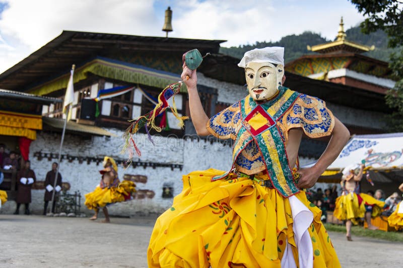 Bhutanese Cham Dance. Masked Dance, Bumthang, Central Bhutan Editorial ...