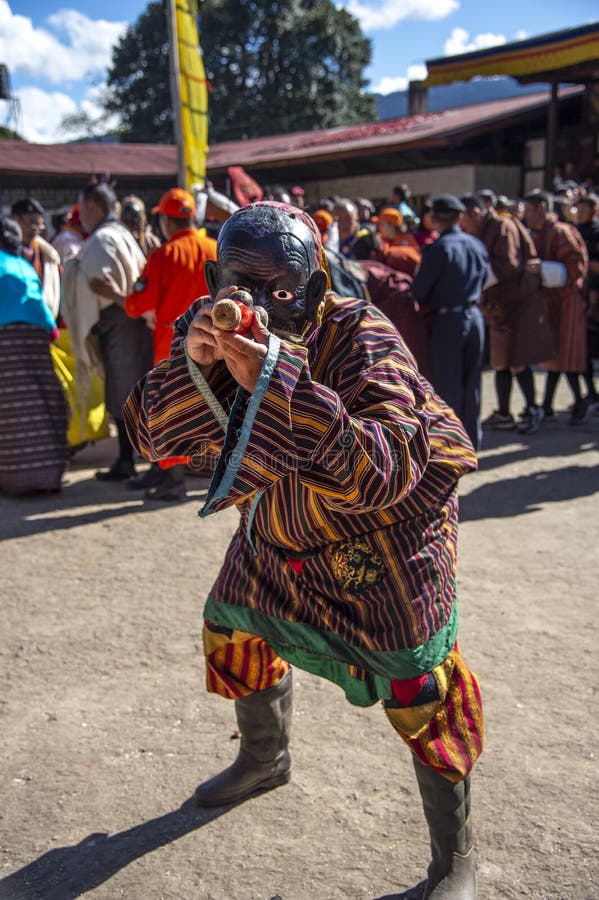 Bhutanese Cham Masked Dance, Comedian, Joker, Tamshing Goemba, Bumthang ...