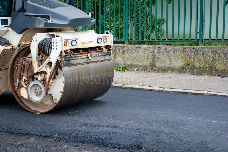Main Front Wheel of Asphalt Roller Compacts New Asphalt in ...
