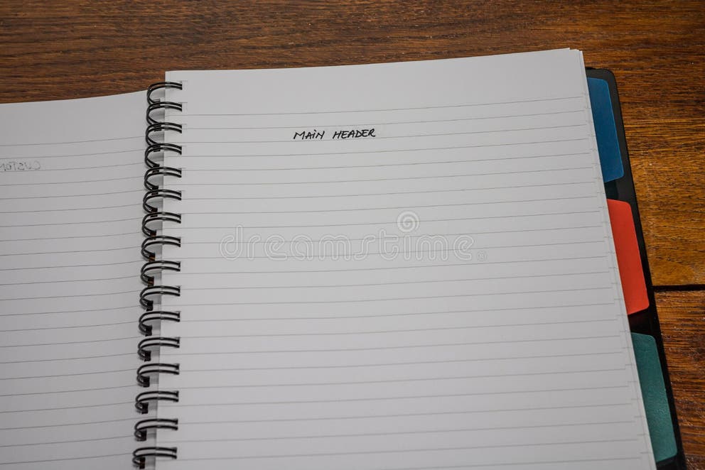 Main Header, Handwriting Text on Page of Office Agenda, Office Spiral ...