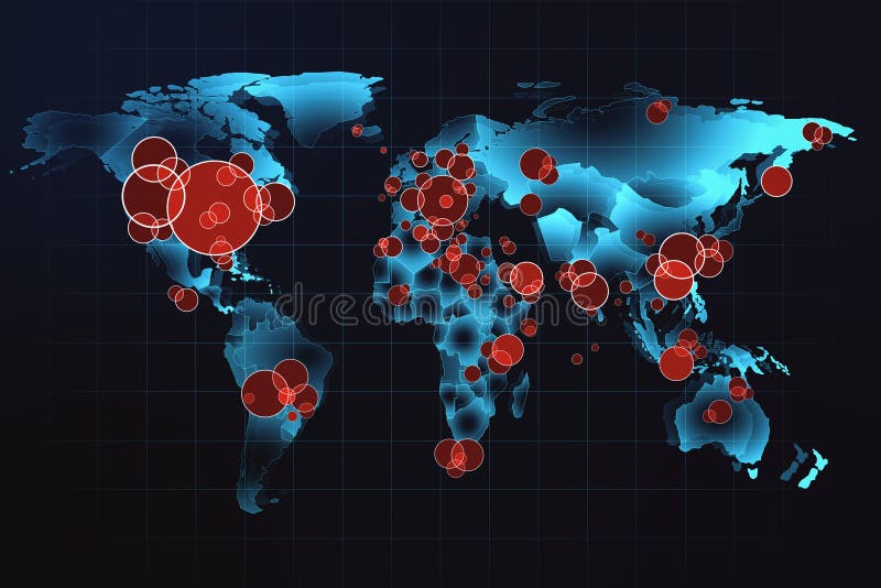 Main Hearts of Spreading COVID-19 Virus on Digital World Map at Dark ...