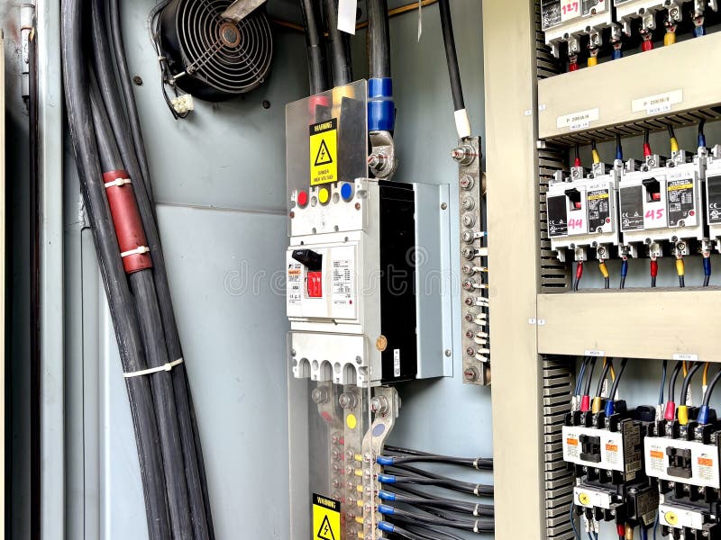 Main Industrial Circuit Breaker and Control Wiring in a High-voltage ...