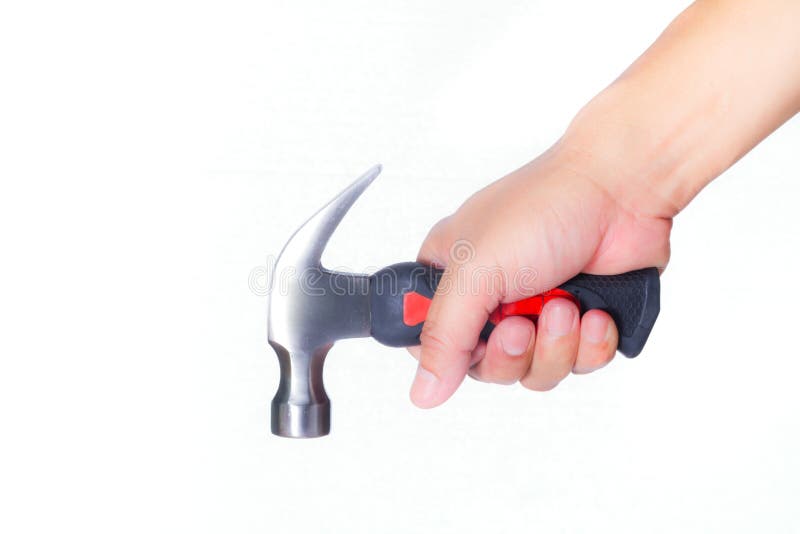 Main Dans Le Gant Tenant Le Marteau Noir. Image stock - Image du ...