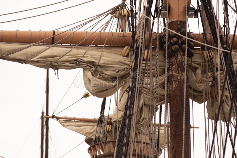 Main Mast with Full Rigging and Drawn Sails Stock Photo - Image of mast ...