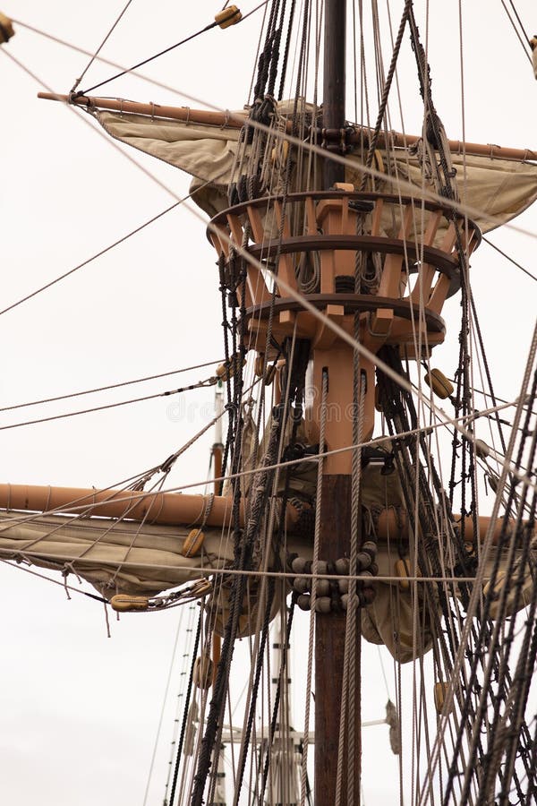 Main Mast of Historic Ship with Crow`s Next and Rigging Stock Photo ...