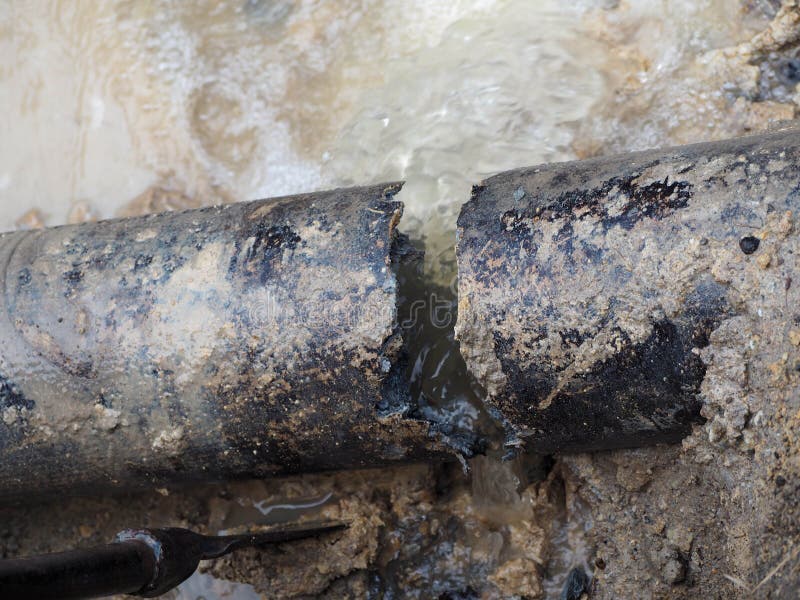 Main pipe burst stock image. Image of flowing, damage - 185712477