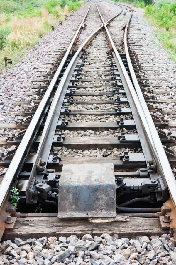 Main Railway Track Separated To Two Railway Tracks Stock Image - Image ...