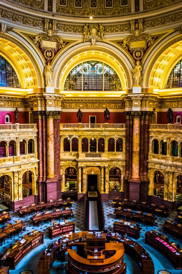 The Main Reading Room, in the Library of Congress, Washington, D Stock ...