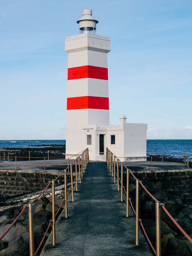 Main Red and White Lighthouse with Bridge Stock Photo - Image of europe ...