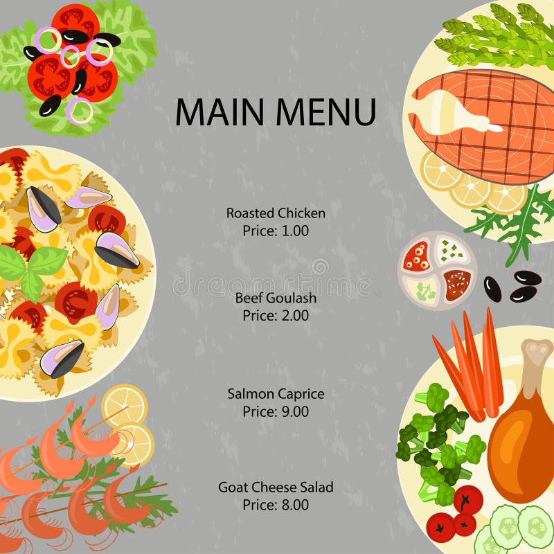 Main restaurant menu stock vector. Illustration of flat - 90510371