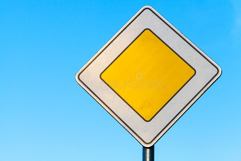 Main Road Yellow Roadsign Above Blue Sky Background Stock Image - Image ...
