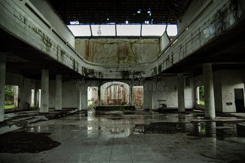 The Main Room of a Damaged and Abandoned Building Stock Image - Image ...