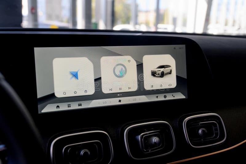 Main Screen in Modern Car Dashboard Stock Photo - Image of interior ...