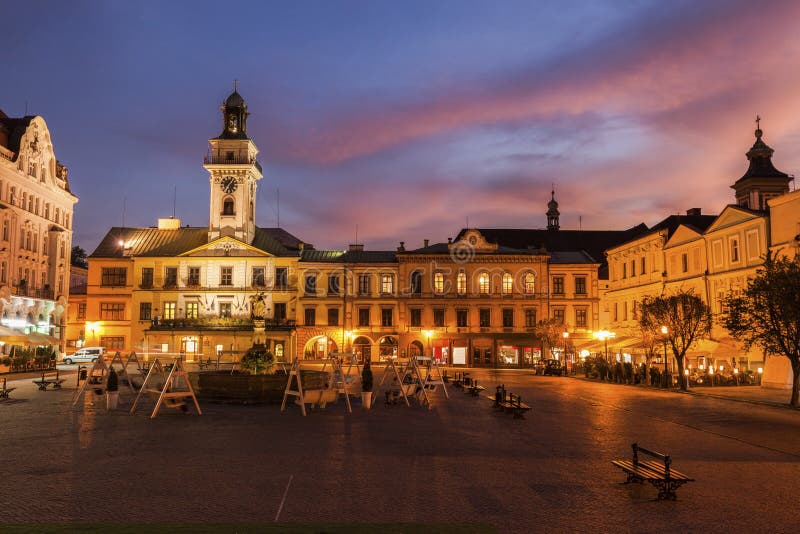 Main Square of Cieszyn stock image. Image of dusk, panorama - 91096661