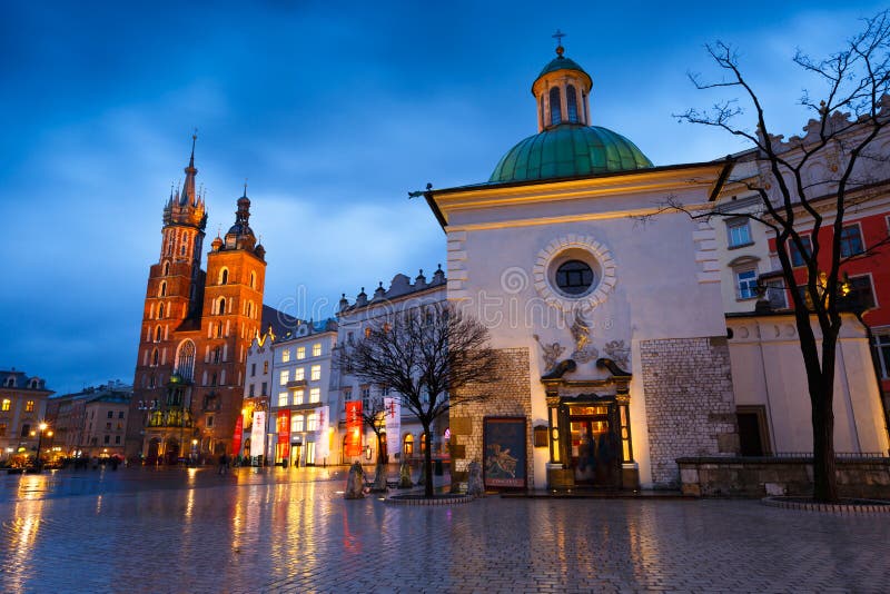 Main square in Krakow. editorial image. Image of rainy - 52471545