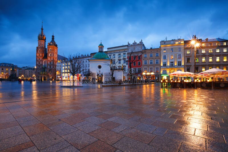 Main square in Krakow. editorial photo. Image of lights - 52521251