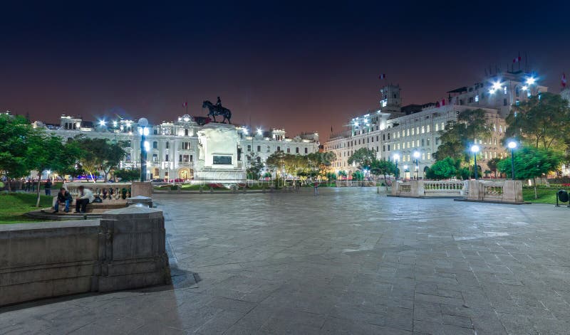Lima Downtown at Night in Peru Stock Photo - Image of church ...