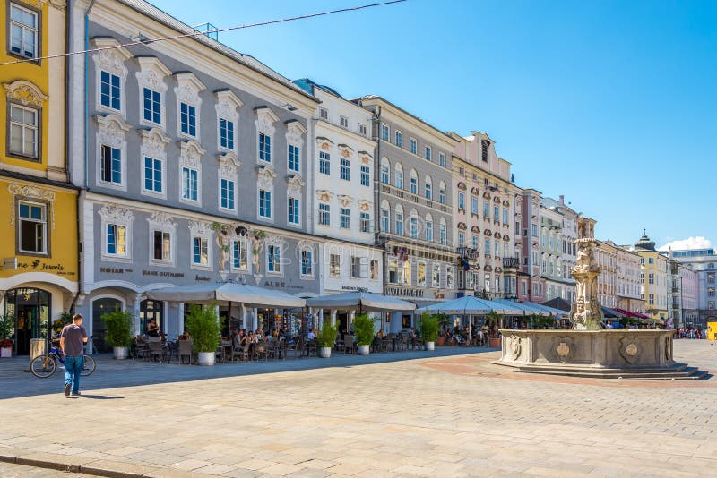 In the Main Square of Linz - Austria Editorial Stock Image - Image of ...