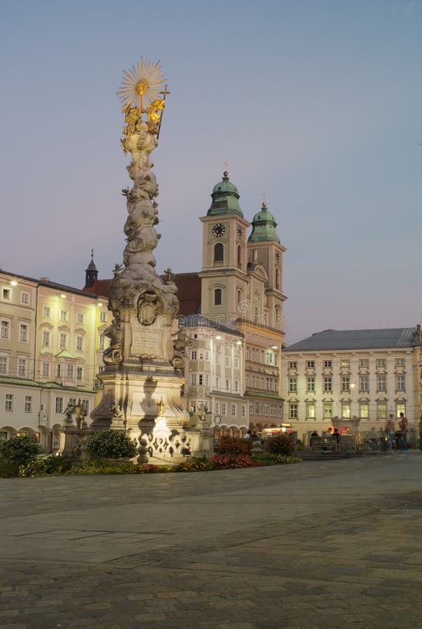 Main Square of Linz with the Trinity Column Stock Photo - Image of ...
