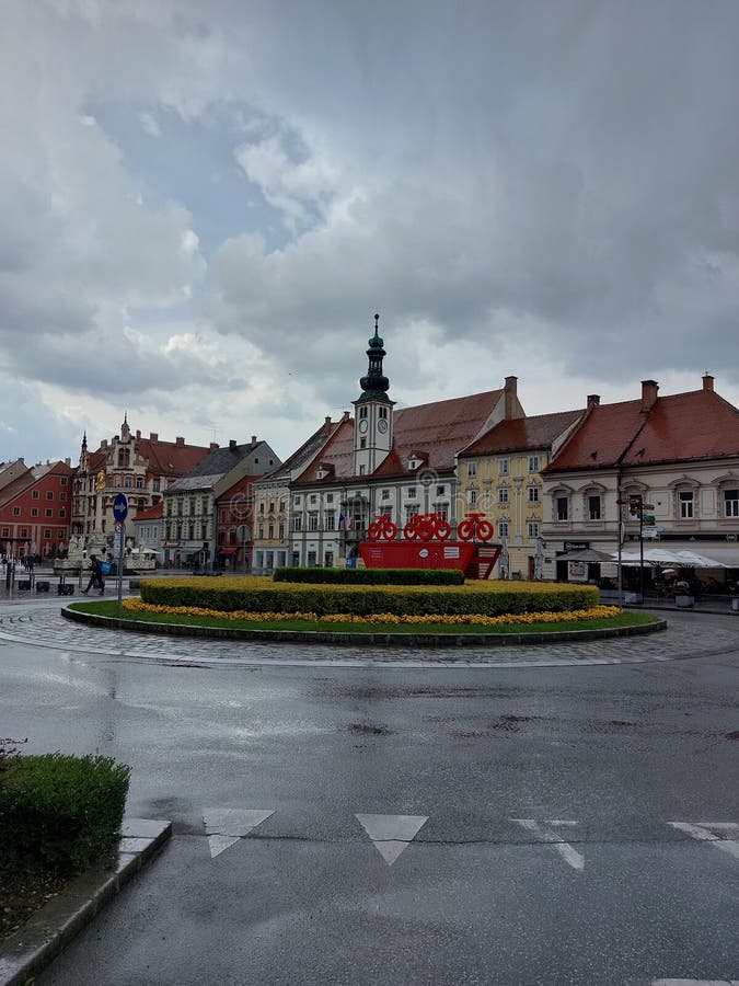Main square Maribor editorial stock photo. Image of sculpture - 253611873