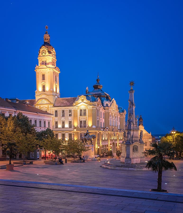 Main Square at Night, Pecs, Hungary Editorial Stock Photo - Image of ...