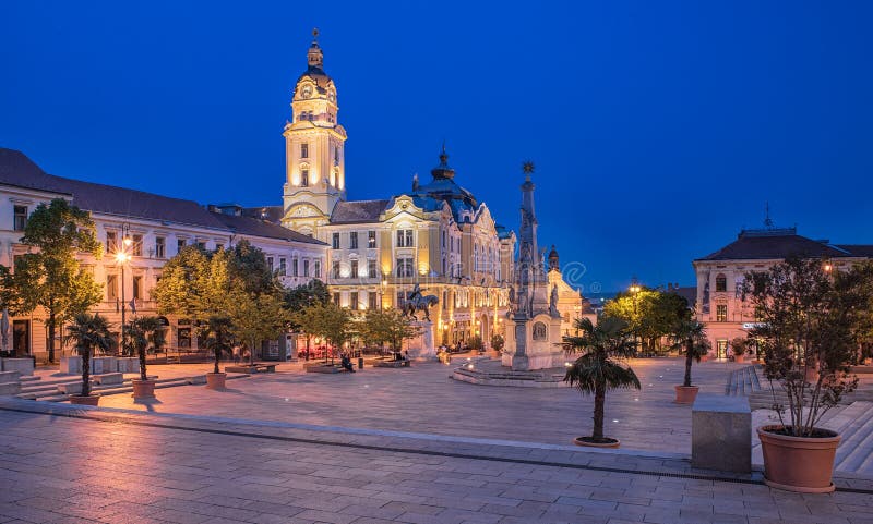 Main Square at Night, Pecs, Hungary Editorial Photography - Image of ...