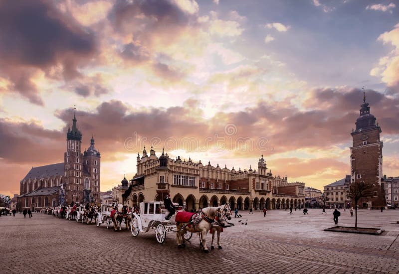 Main Square in Old City of Krakow Stock Image - Image of main, mariacki ...