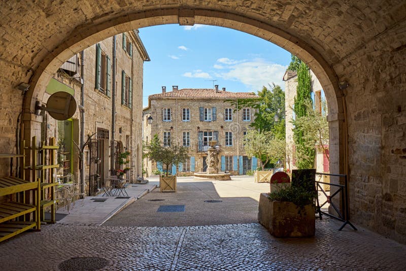 Main Square Viewed Under Porch at Barjac France Stock Photo - Image of ...