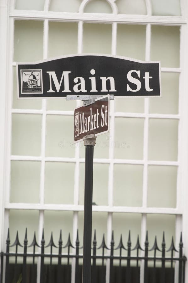 Main St Street Sign in Small Town USA Stock Photo - Image of caution ...