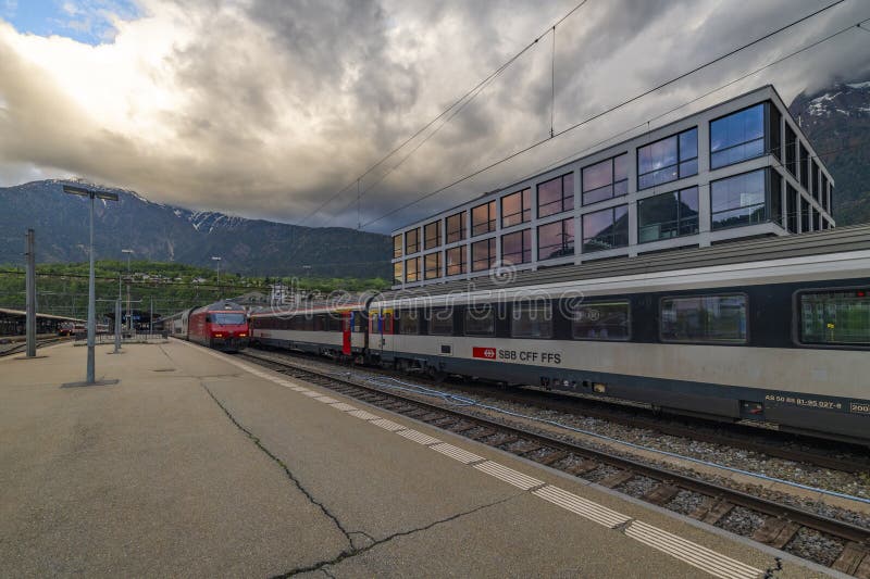 Main Station in Spring Cloudy Evening in Brig Switzerland 05 08 2024 ...