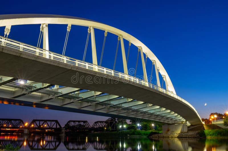 Main Street Bridge Lights editorial photo. Image of clouds - 158210431