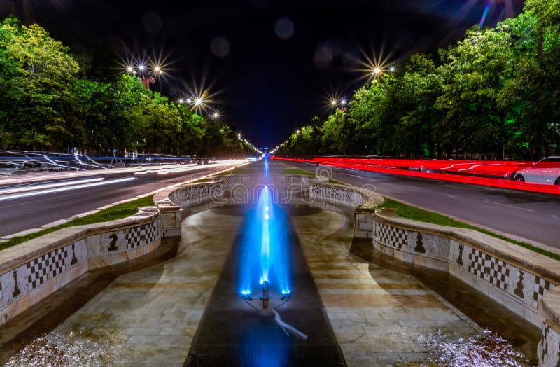 Main Street in Bucharest Romania Stock Image - Image of trails ...