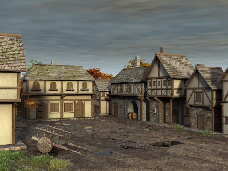 Main Street of a Small Medieval Village Stock Illustration ...