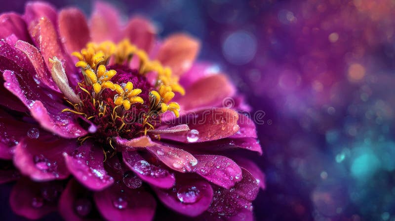 The Main Subject is a Pink Flower, Sharp and Clear, Surrounded by Droplets of Water and a Soft ...