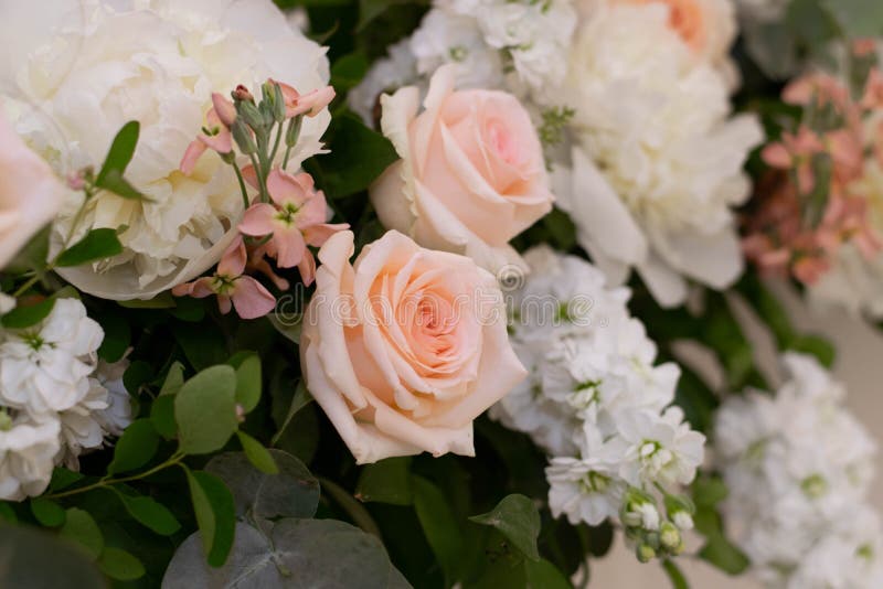 Main Table at a Wedding Reception with Beautiful Fresh Flowers Stock ...