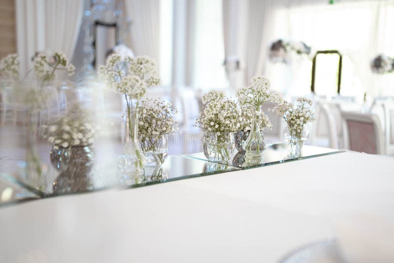 Main Table at a Wedding Reception with Beautiful Fresh Flowers Stock ...