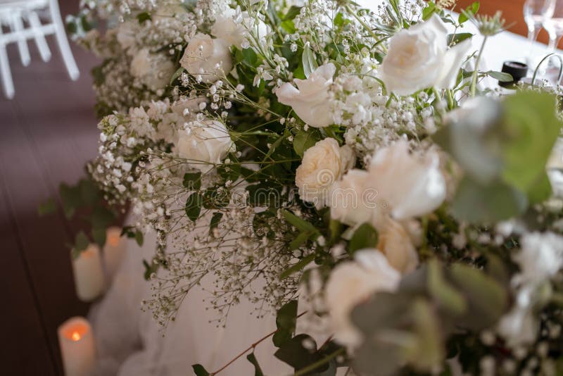 Main Table at a Wedding Reception with Beautiful Fresh Flowers Stock ...