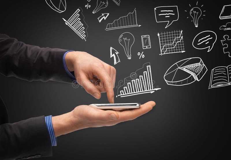 Main Tenant Le Smartphone Avec Des Icônes Illustration Stock ...