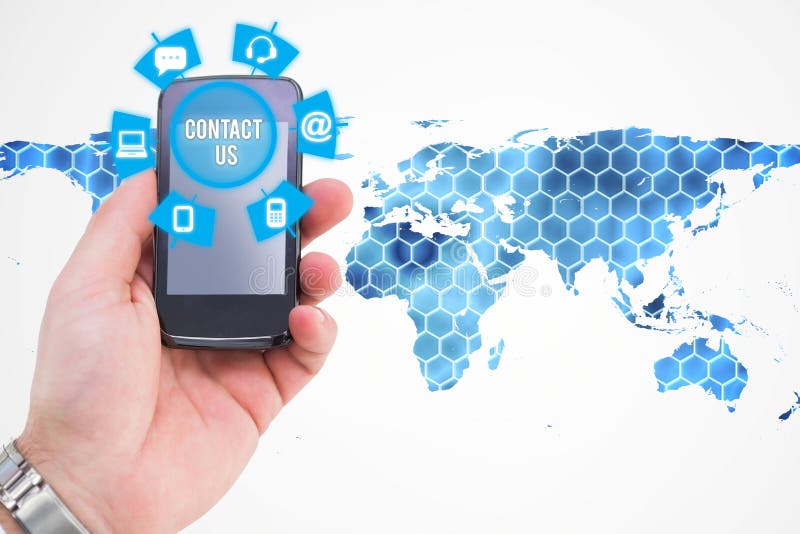 Main Tenant Le Smartphone Avec Des Icônes De Contact Illustration Stock ...