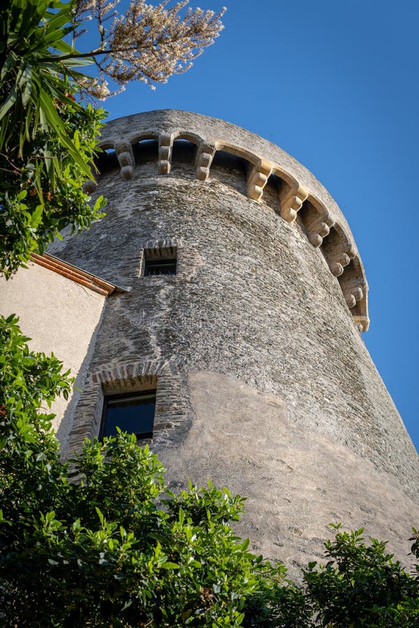 Main Tower of the Castle of Pornic, Low Angle View, Vertical Editorial ...