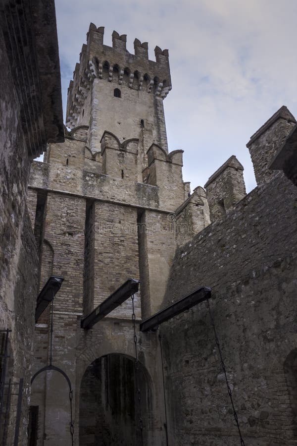 The Towers of the Castle of Sirmione. Stock Image - Image of fort ...
