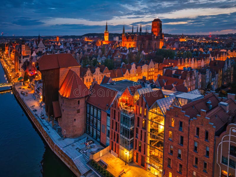 The Main Town of Gdansk at Beautiful Dusk. Poland Stock Photo - Image ...