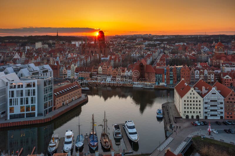 The Main Town of Gdansk at Beautiful Sunset. Poland Stock Photo - Image ...